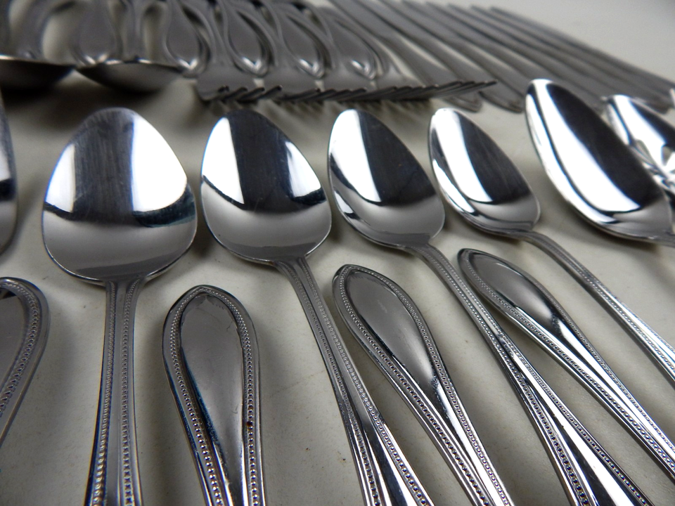 Pfaltzgraff American Bead Stainless Steel Flatware Silverware Set of ...