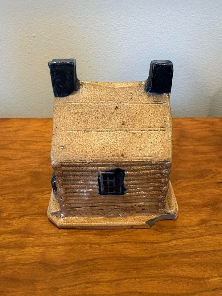Rare Cobalt-Decorated Stoneware Log Cabin Bank, attrib. Thomas Haig, Jr ...