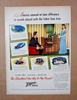 1940s ZENITH Modern Radio Console Record Player Classic Vintage Poster ...