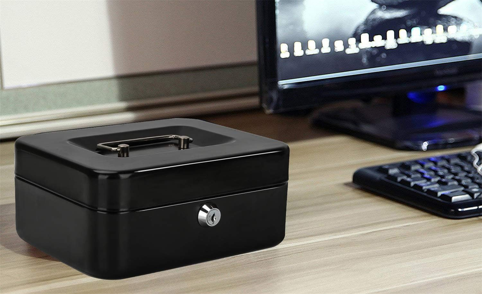 Locking Medium Steel Cash Box with Money Tray,Lock Box,Black | eBay