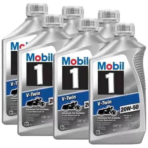 Genuine Mobil 1 20W-50 V-Twin Full Synthetic Motorcycle Oil, 96936, 6QT ...