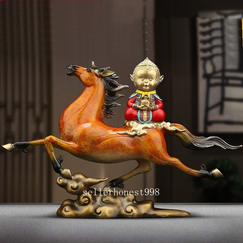 China Copper Bronze Feng Shui Sun Wukong Monkey King ride Horse Monkey ...