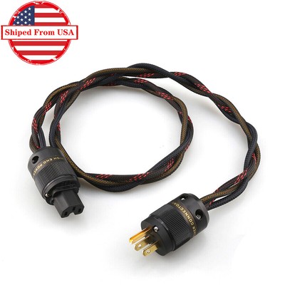 OFC Pure Copper 3Cores Braided Power Cord US Plug HIFI Audio Mains ...