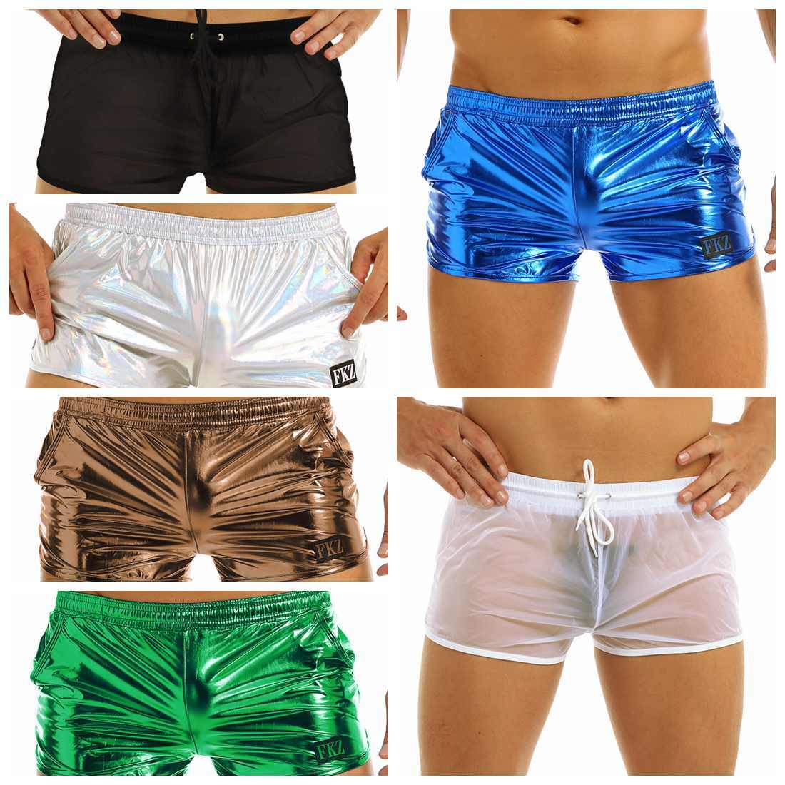Mens Shiny Metallic Boxer Shorts Raves Dance Party Club Swimwear Thong ...