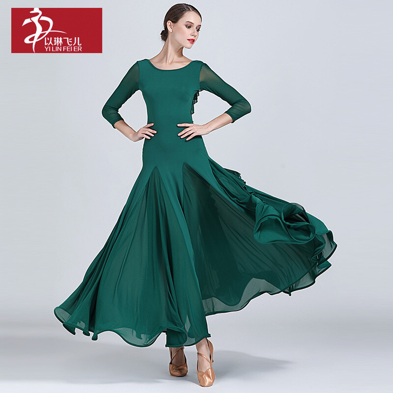 Women 3/4 Sleeve Modern Dance Dress National Standard Dance Training ...