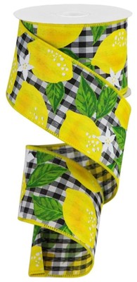 2.5" Lemon Check Ribbon Black & White 10 Yards Lemon Wired Ribbon | eBay