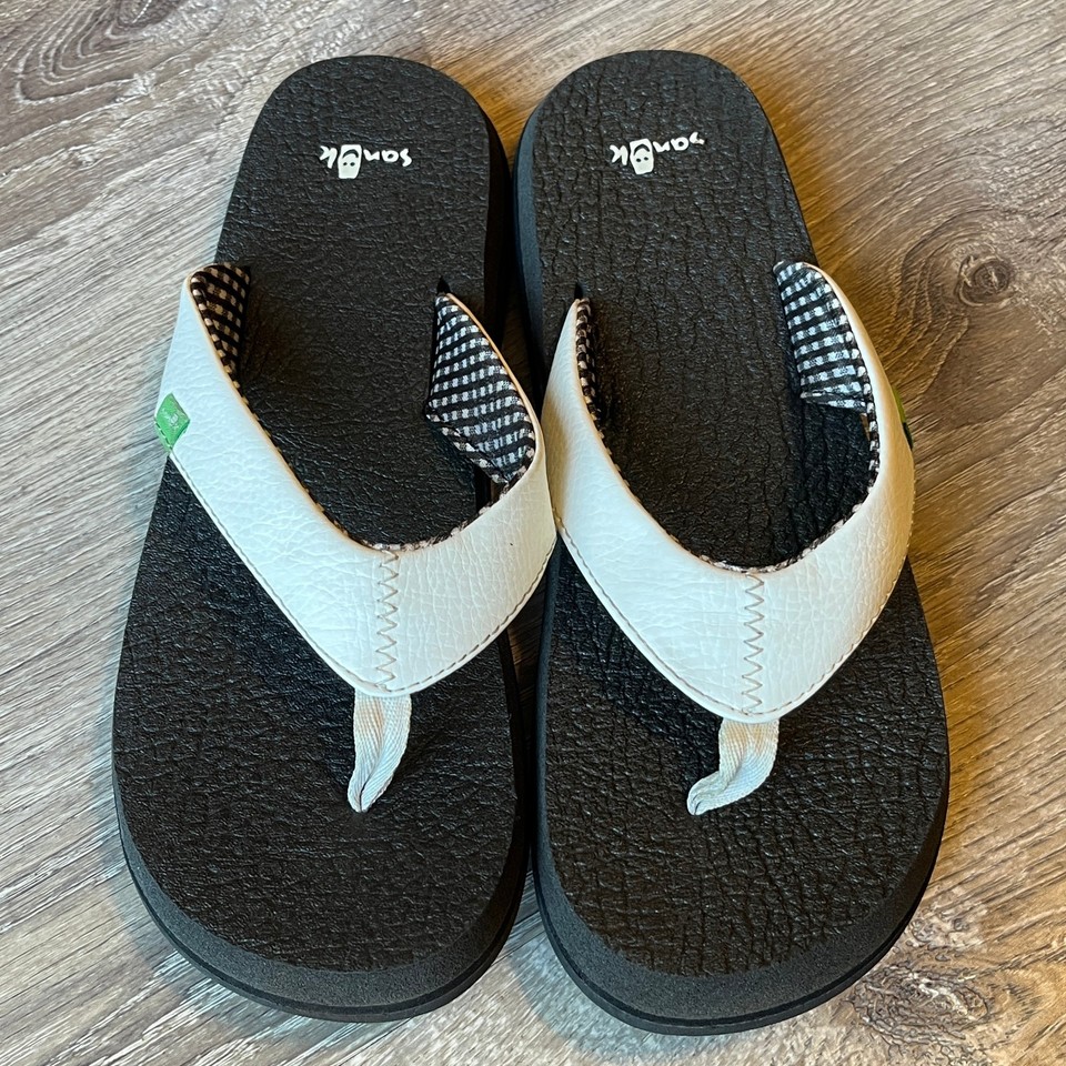 Sanuk Yoga Mat Flip Flop White Black Womens 7 UK 5 EU 38 | eBay