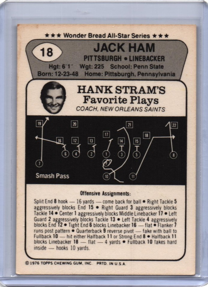 Jack Ham 1976 Topps Wonder Bread #18 Pittsburgh Steelers | eBay