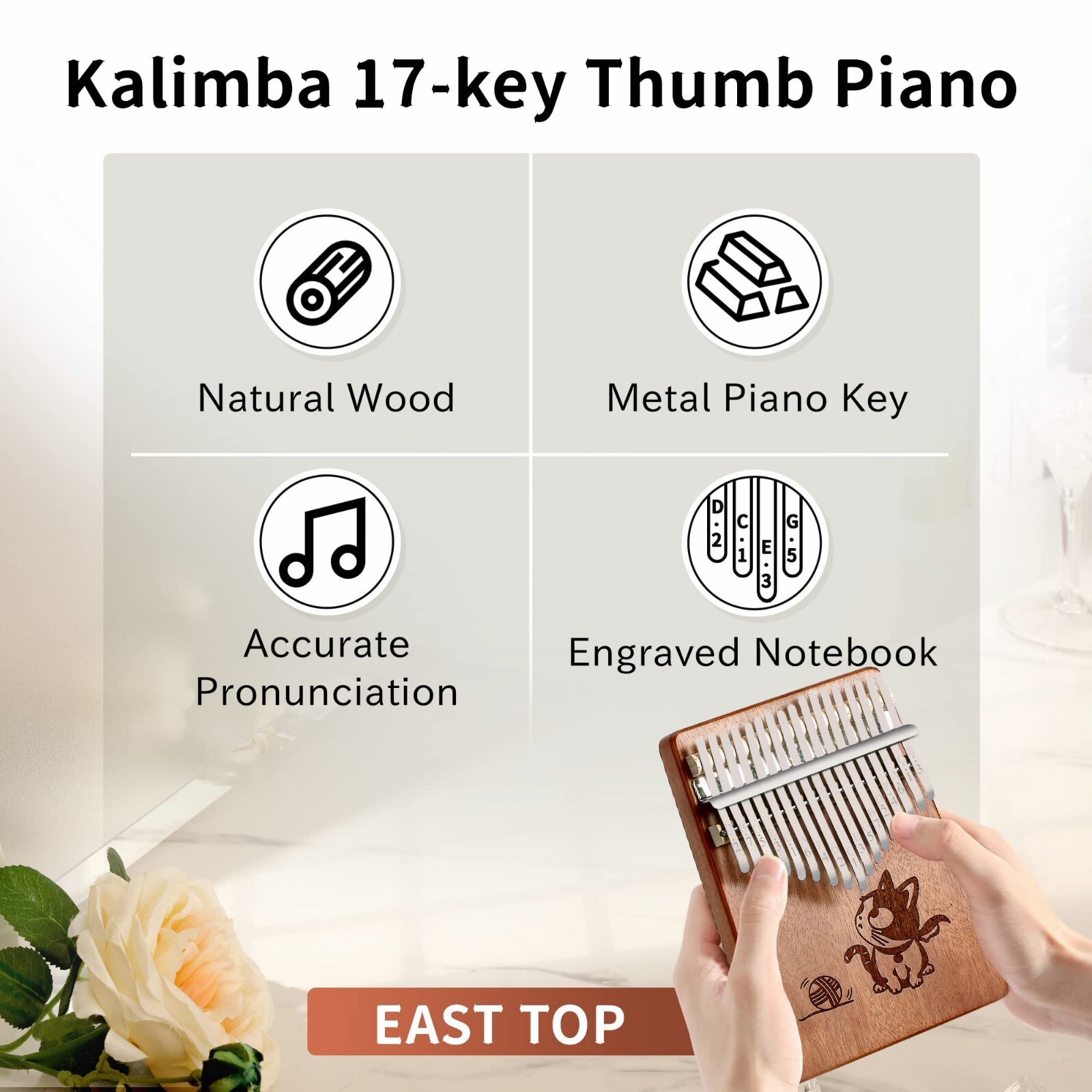 Finger 17 Keys Kalimba Thumb Piano Instrument Mahogany Wood w/ Tuner ...
