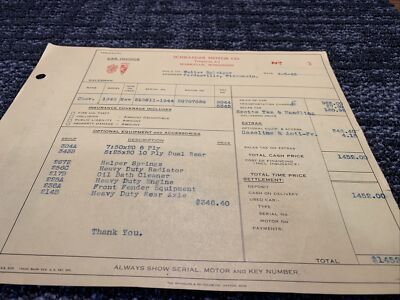 Vtg 1946 Chevrolet New Auto Dealer Sales Receipt Car Dealership Invoice ...