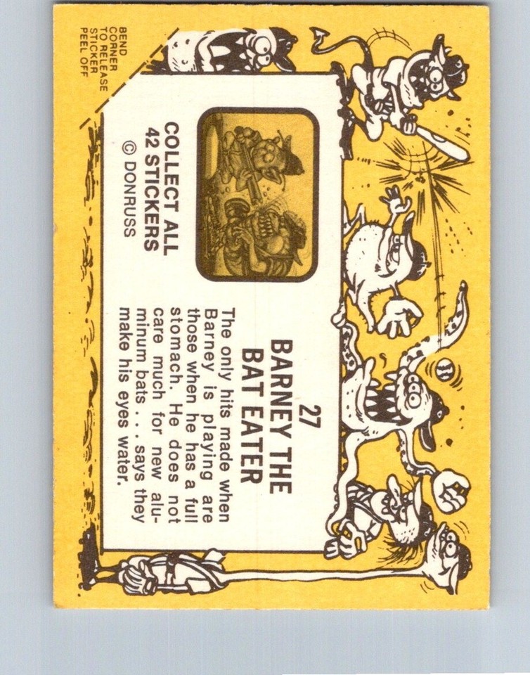 VINTAGE DONRUSS AWESOME ALL-STARS MONSTER CARD# 27 BARNEY THE BAT EATER ...