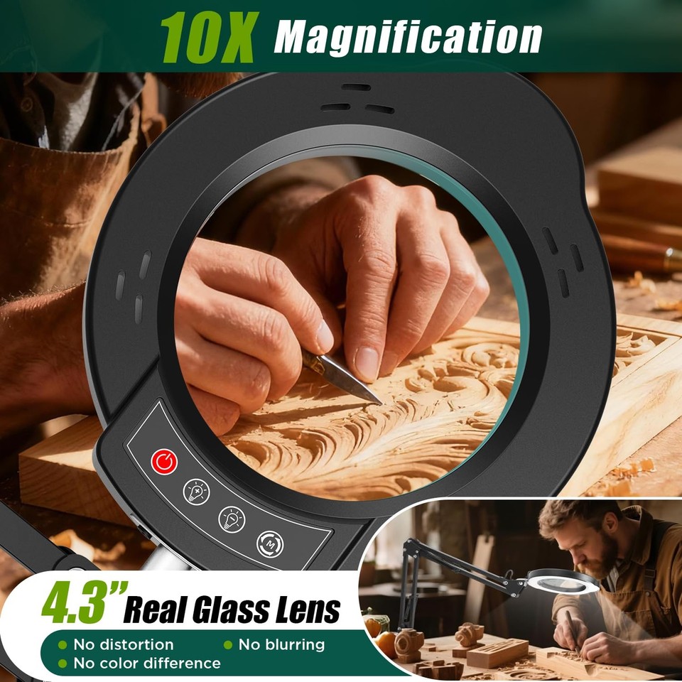10X Magnifying Glass with Light and Clamp, 5 Color Modes Stepped ...