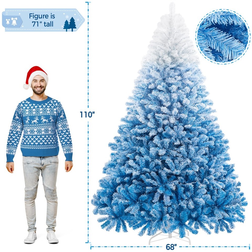 6/7.5ft Pre-lit Flocked Artificial Christmas Tree with Metal Foldable ...