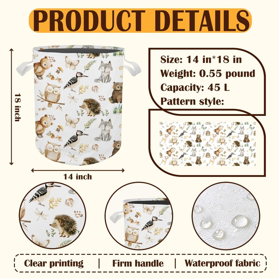 Animal Nursery Laundry Basket Hamper, Toybox for Boys Girls, Forest ...