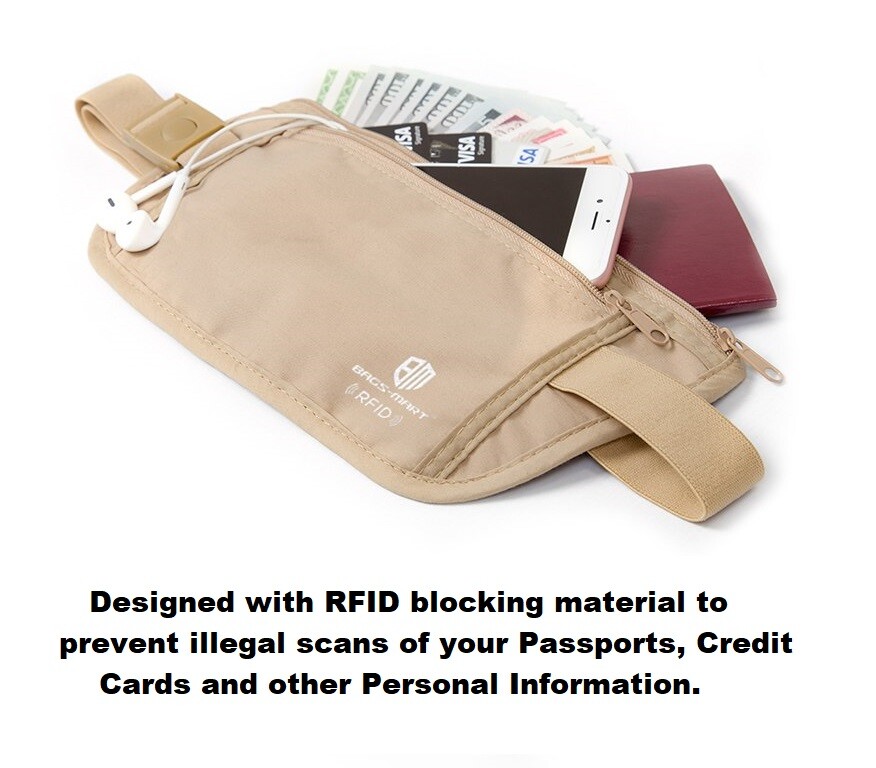 RFID Travel Waist Bum Bag Anti Theft Pouch Belt Passport Holder Safe ...