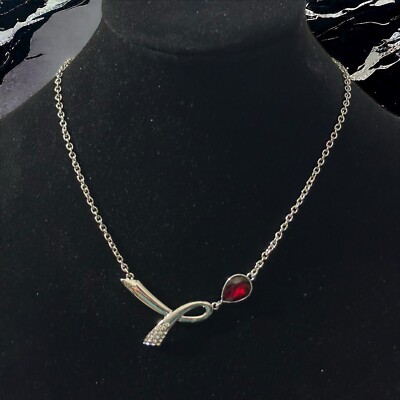 Signed JJ Just Jewelry Silver Tone Ribbon & Oval Red Rhinestone ...