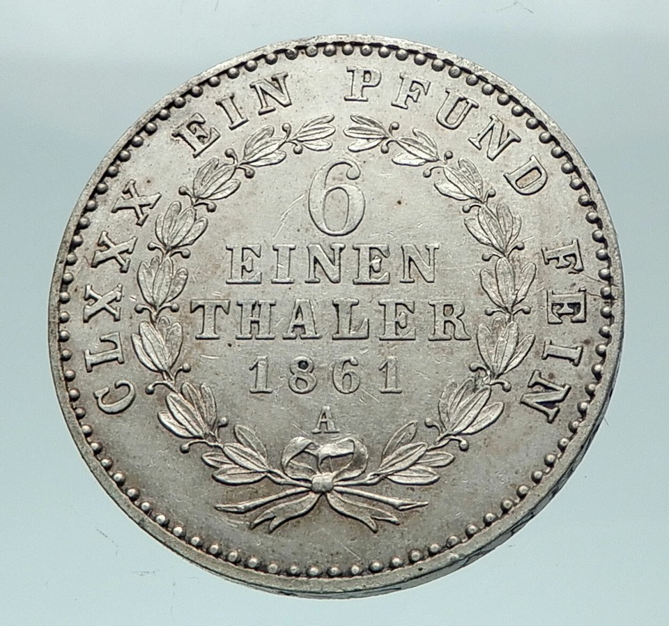 1861 GERMANY German States Anhalt-Bernburg Antique Silver 1/6 Thaler ...