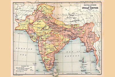 Poster, Many Sizes; 1909 map of the British Indian Empire, map of India ...