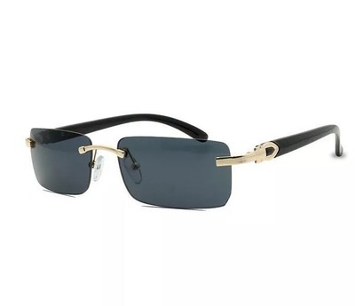 Black Tint Mens Rectangle Luxury Hip Hop Fashion Gold Frame Rimless ...