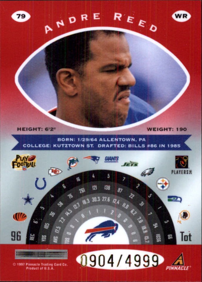1997 Pinnacle Totally Certified Platinum Red #79 Andre Reed Card /4999 ...