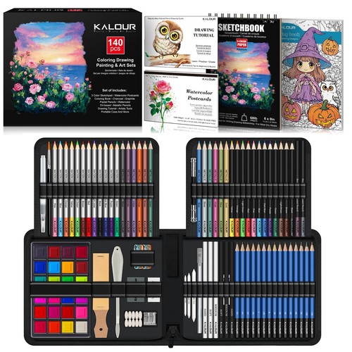 140 Drawing Set Sketching Kit,Art Supplies with 3-color Sketchbook ...
