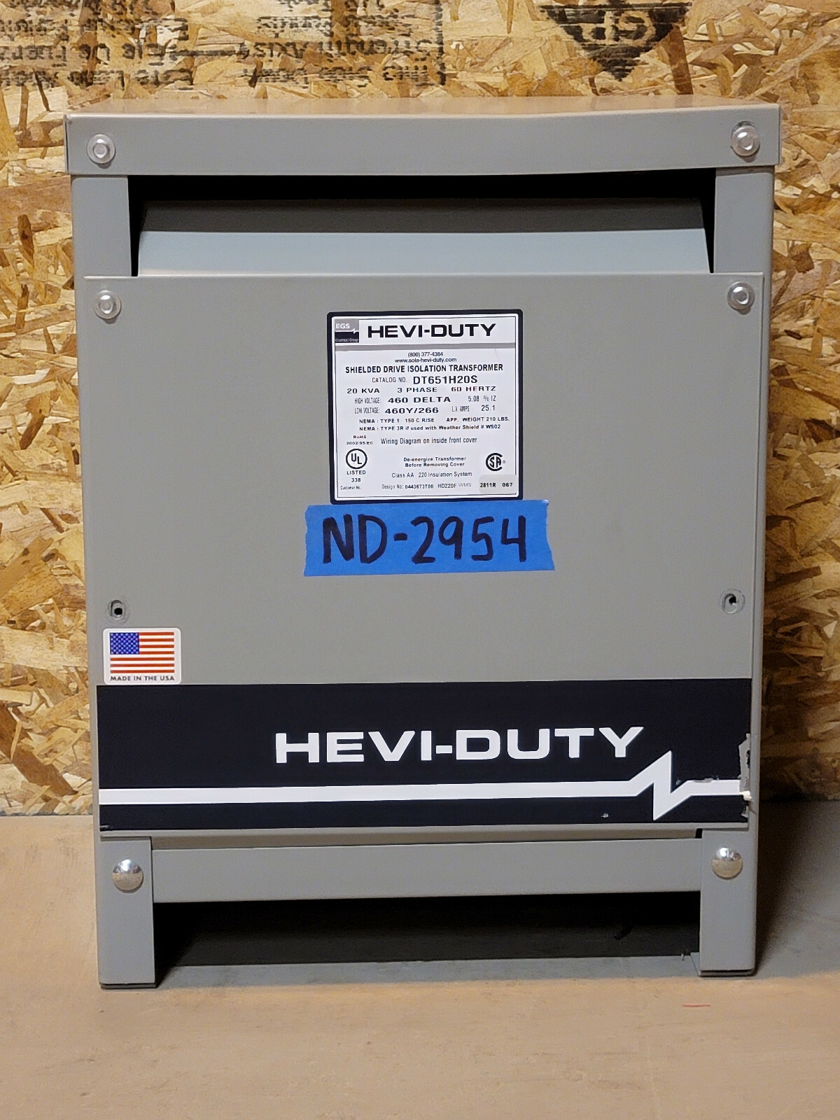 NEW HEVI DUTY 20kva transformer 460V-460V/266V 3 PHASE DELTA WYE 480V ...