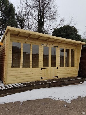 16x10 SUMMERHOUSE PENT +2FT CANOPY 13MM T/G TAN 3X2 CLS FRAME 13MM T/G ...