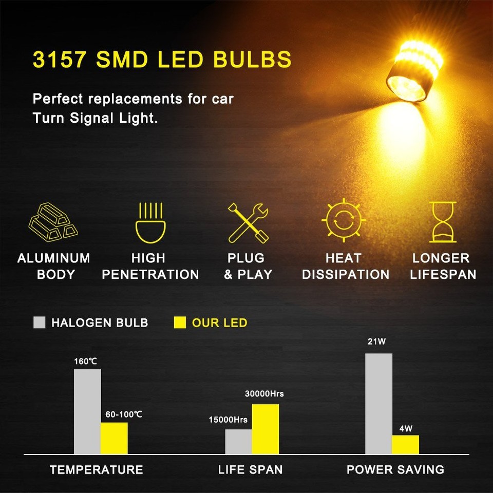 4* AUXITO 3157 3757 LED AMBER Turn Signal Bulb for Chevy Silverado 1500 ...