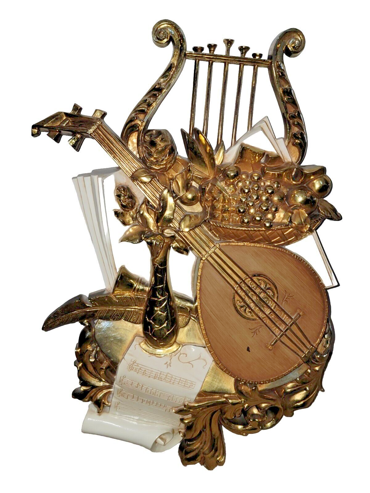 1971 SYROCO #7236 Hanging Wall Art Gold Mandolin, Harp, Fruit Design ...
