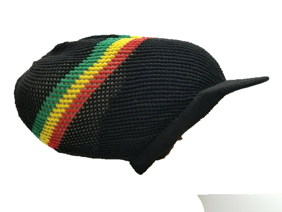 XL Dreadlocks Rasta Mesh Hair Net Hat Black Jamaica Tam Stripped ...