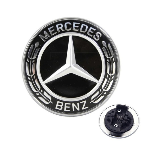 For Mercedes Black Logo Emblem Badge Front Bonnet Hood Class C E S 57mm ...