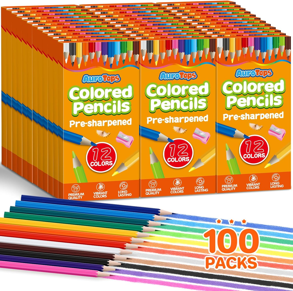 100 Packs Colored Pencils Bulk,1200 Count Pre-Sharpened Colored Pencils ...