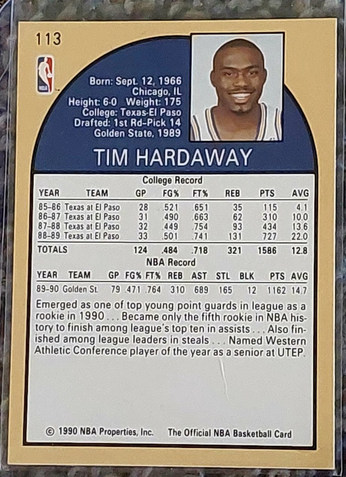 1990-91 NBA Hoops #113 Tim Hardaway Rookie Card Golden State Warriors ...
