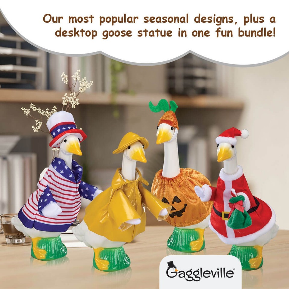 Gaggleville 7" Desktop Goose Figurine with All Seasons Outfit Bundle ...