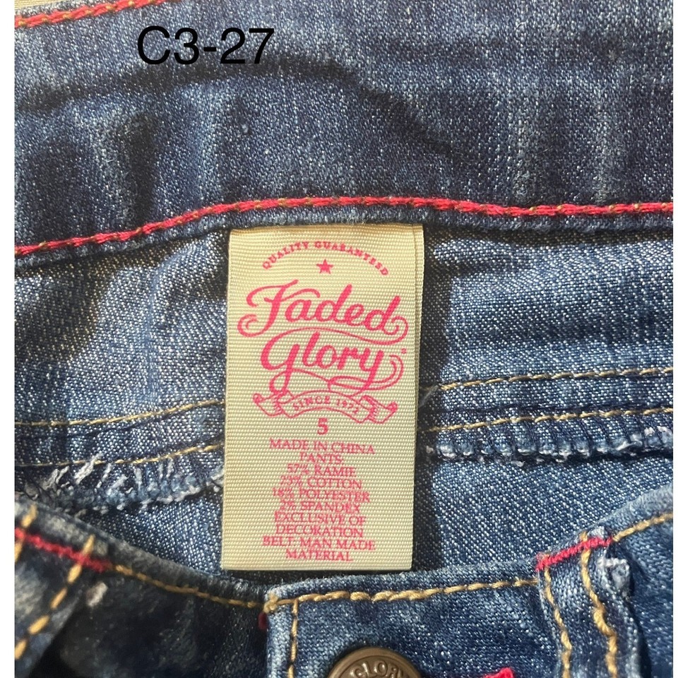 Faded Glory Kids Girls Jeans Size 5 Denim Skull Rock Embroidery ...
