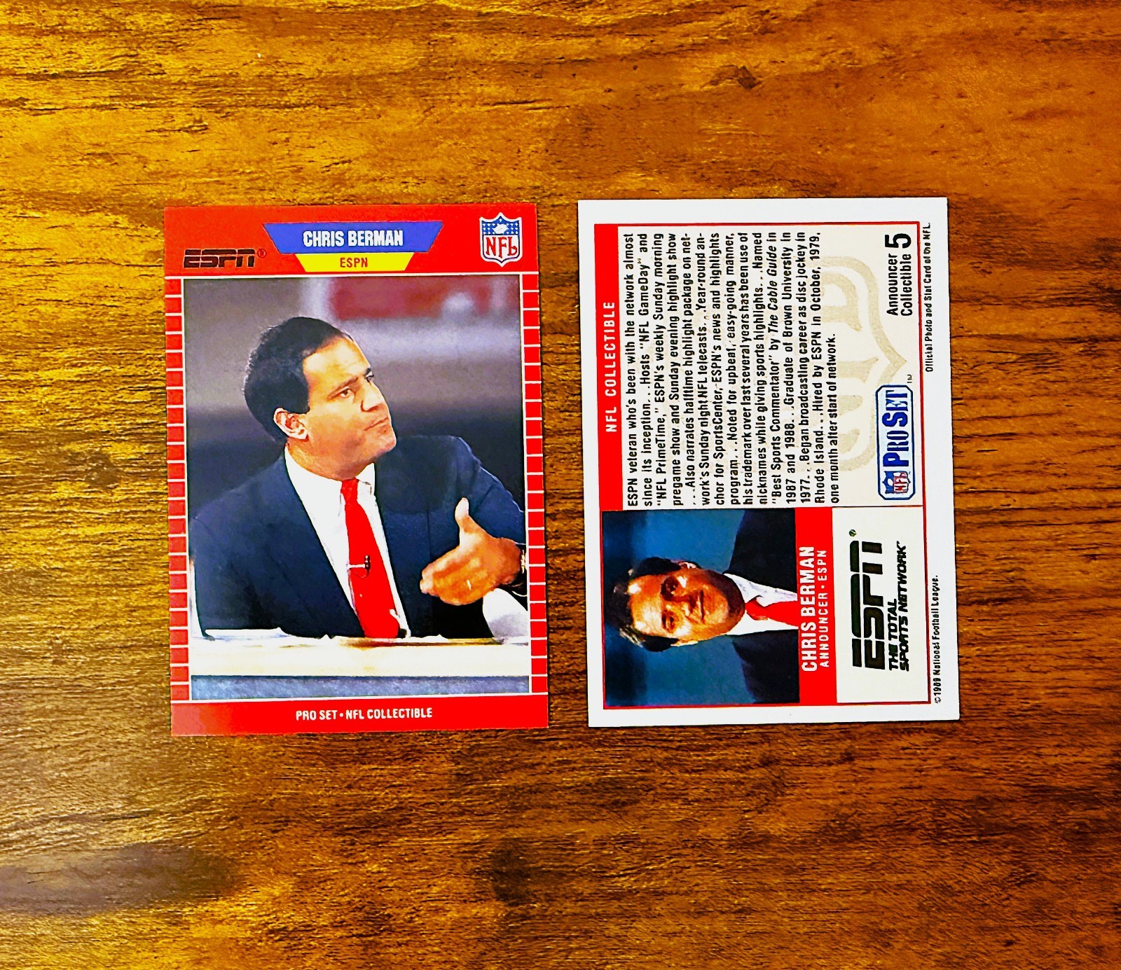 CHRIS BERMAN 1989 Pro Set Football Announcers Rookie Card # 5 ESPN NM ...