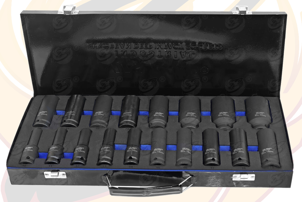 US PRO DEEP IMPACT SOCKET Set 1/2"Dr 18pc 10mm - 32mm 6pt Hex Long ...