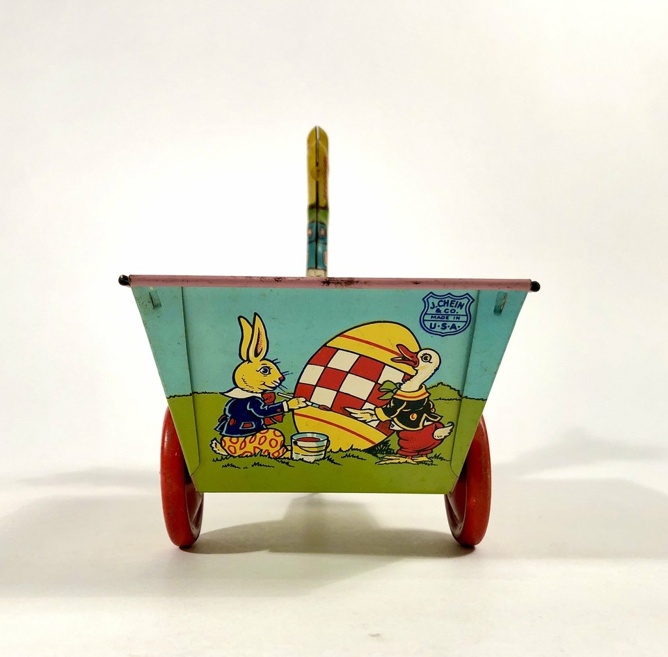 Vintage Easter Rabbit Tin Toy Cart || Painted Easter Egg Hunt, Bunnies ...