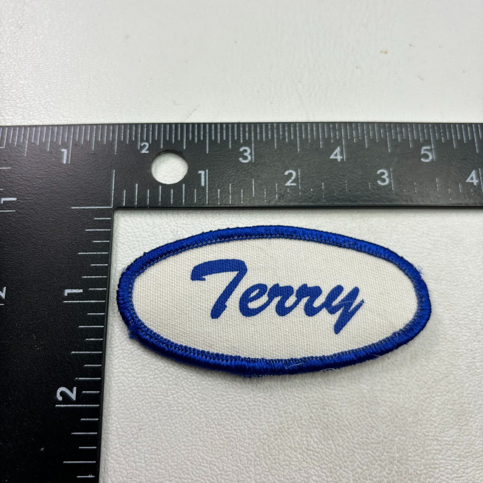 USED Retro Blue Letter Cursive Oval TERRY Name Patch (Uniform, Worker ...