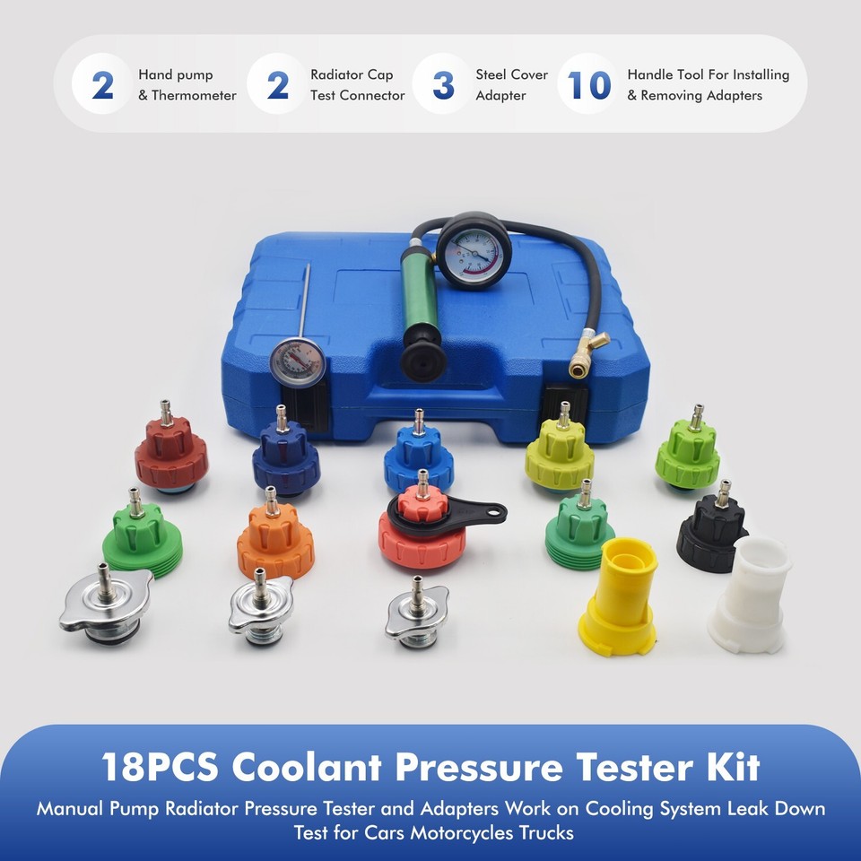 18pcs Cooling System Pressure Tester kit Automotive Radiator Pressure ...