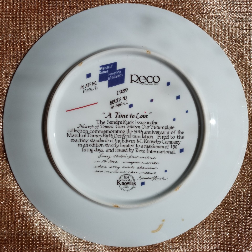 1989 RECO 8.5 diameter Collector's Porcelain Plate A TIME TO LOVE by ...