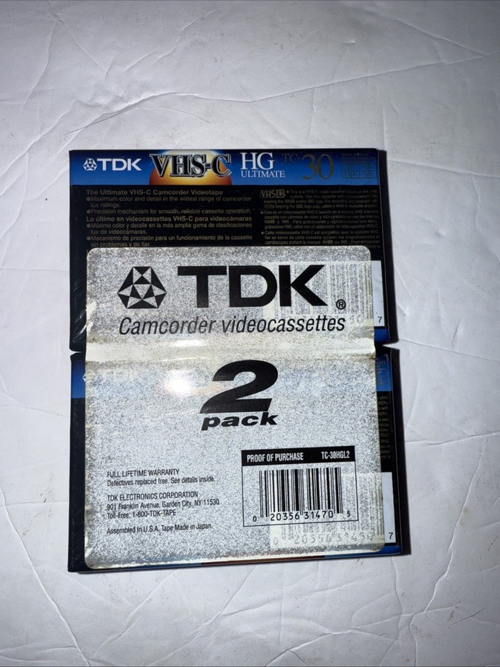 TDK VHS-C HG Ultimate 30 NEW NIP Blank Camcorder Video Cassette Tapes ...