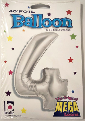 40" (102 cm) Foil Helium Balloon Number 4 (Four) Silver Betallic ...