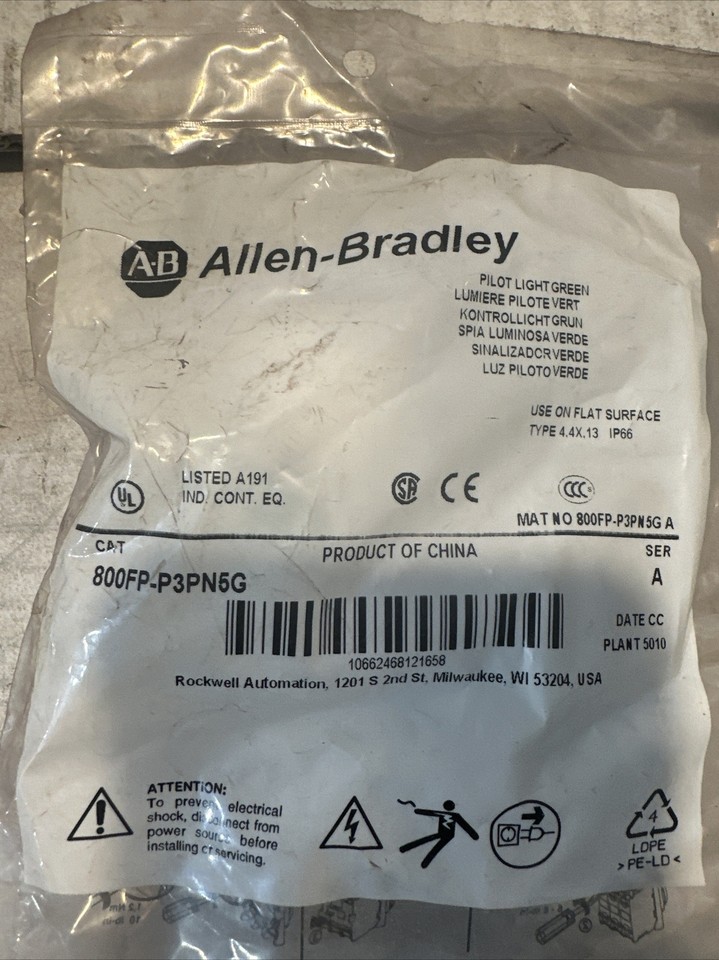 ALLEN BRADLEY 800FP-P3PN5G PILOT LIGHT KIT GREEN LED 120VAC (SW2) | eBay