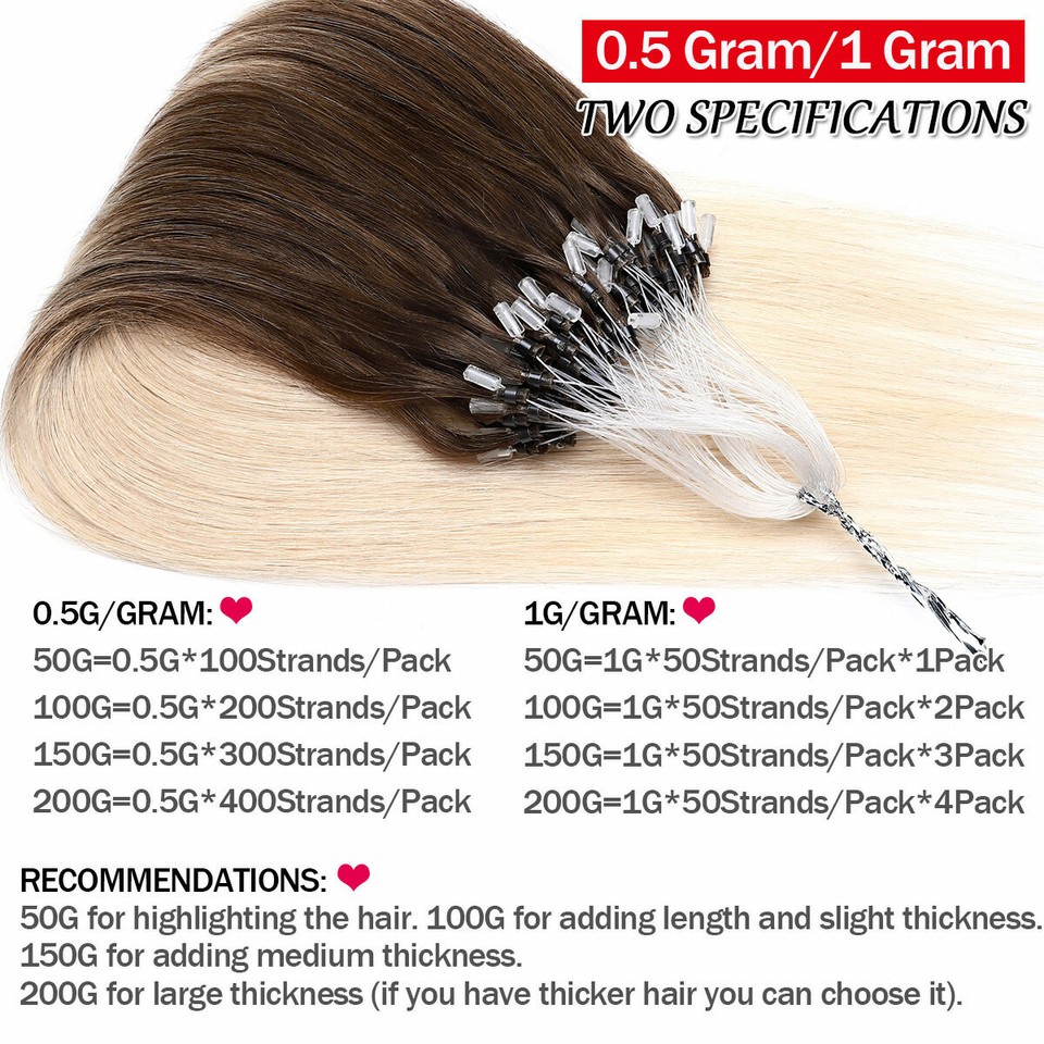 THICK Micro Ring Loop Tip Beads Link 100% Remy Human Hair Extensions ...