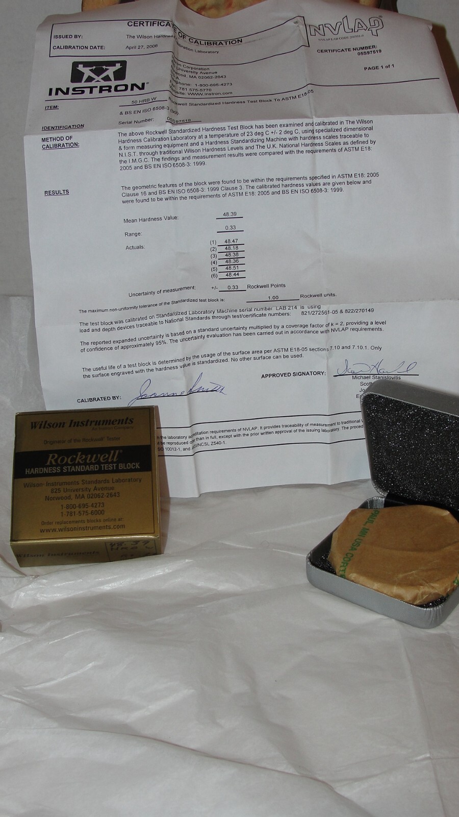 WILSON ROCKWELL HARDNESS TEST BLOCK -9202-060W - 48.39 HRBW R033 #8 | eBay