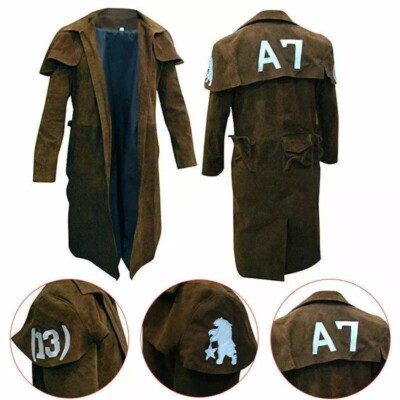 A7 Fallout Ranger Military Duster Men's Brown Leather Jacket Trench ...