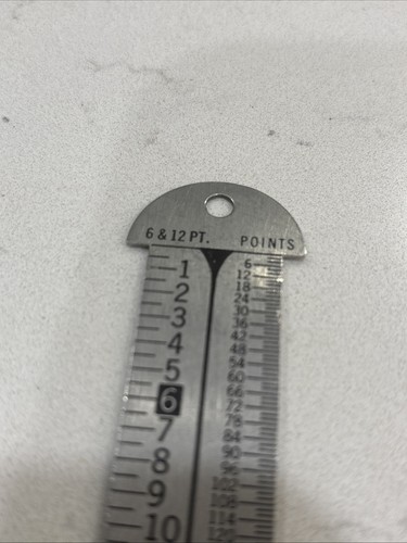Gaebel Metal Ruler, No. 612-F, 12 Inches Agate 6 & 12 PT Point, Made In ...