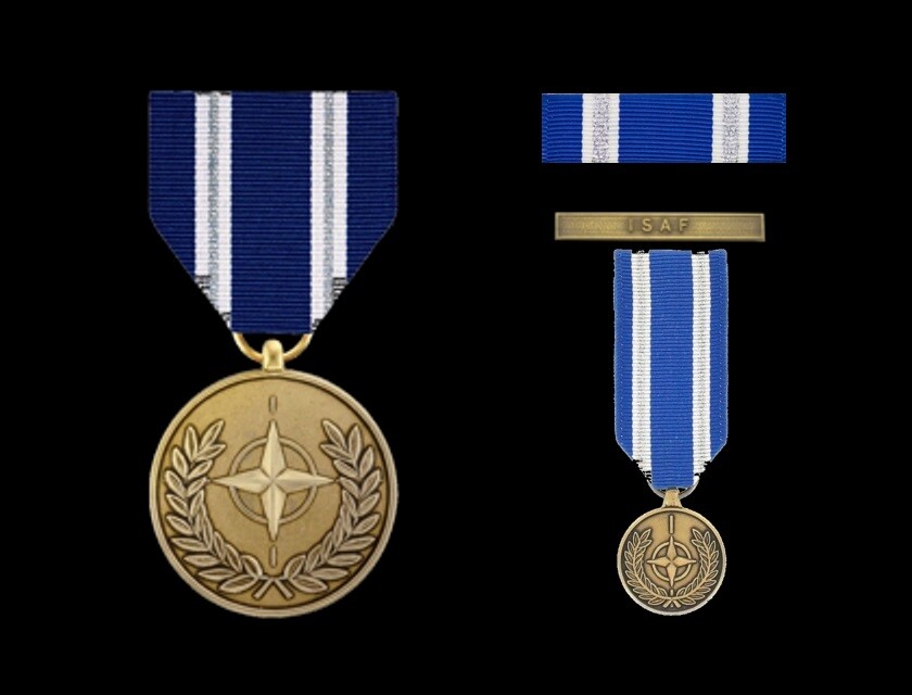 NON ARTICLE 5 NATO MEDAL (ISAF) RIBBON MINI ARMY MARINES NAVY AIR FORCE ...