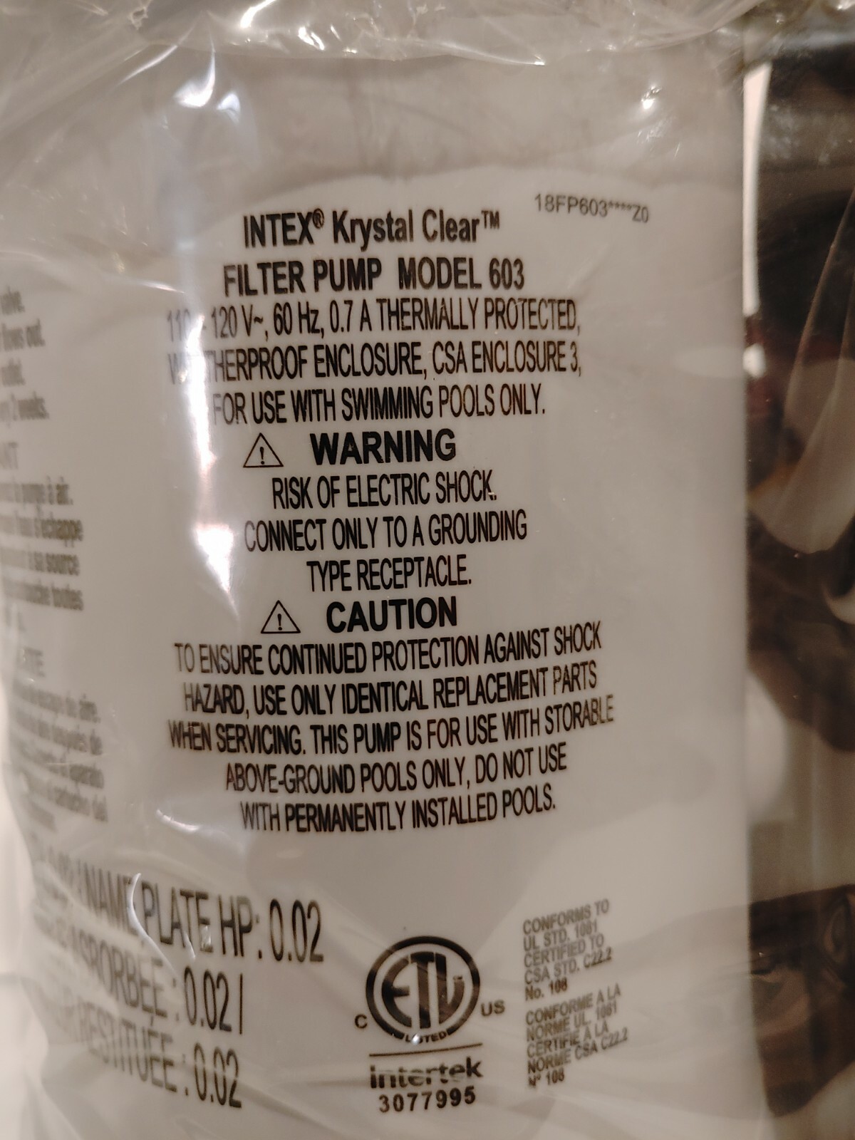 Intex 603 Krystal Clear Above Ground Swimming Pool Filter Pump & Hoses ...